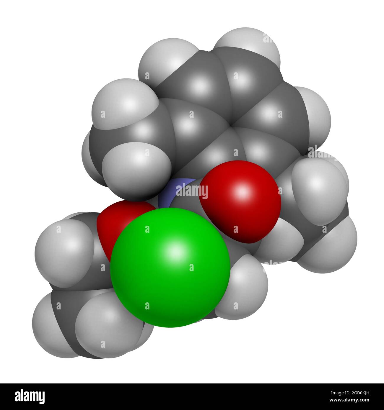 Acetochlor herbicide molecule. 3D rendering. Atoms are represent Stock ...