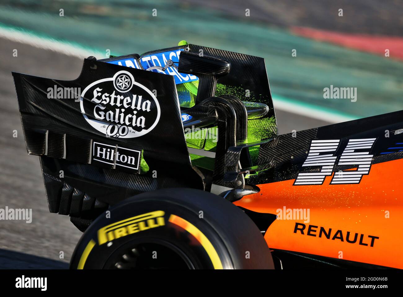 Mclaren mcl35 rear wing flow vis paint detail hi-res stock photography ...