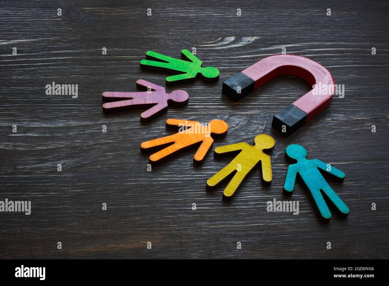 Magnet and figures of people. Customer acquisition and retention Stock ...