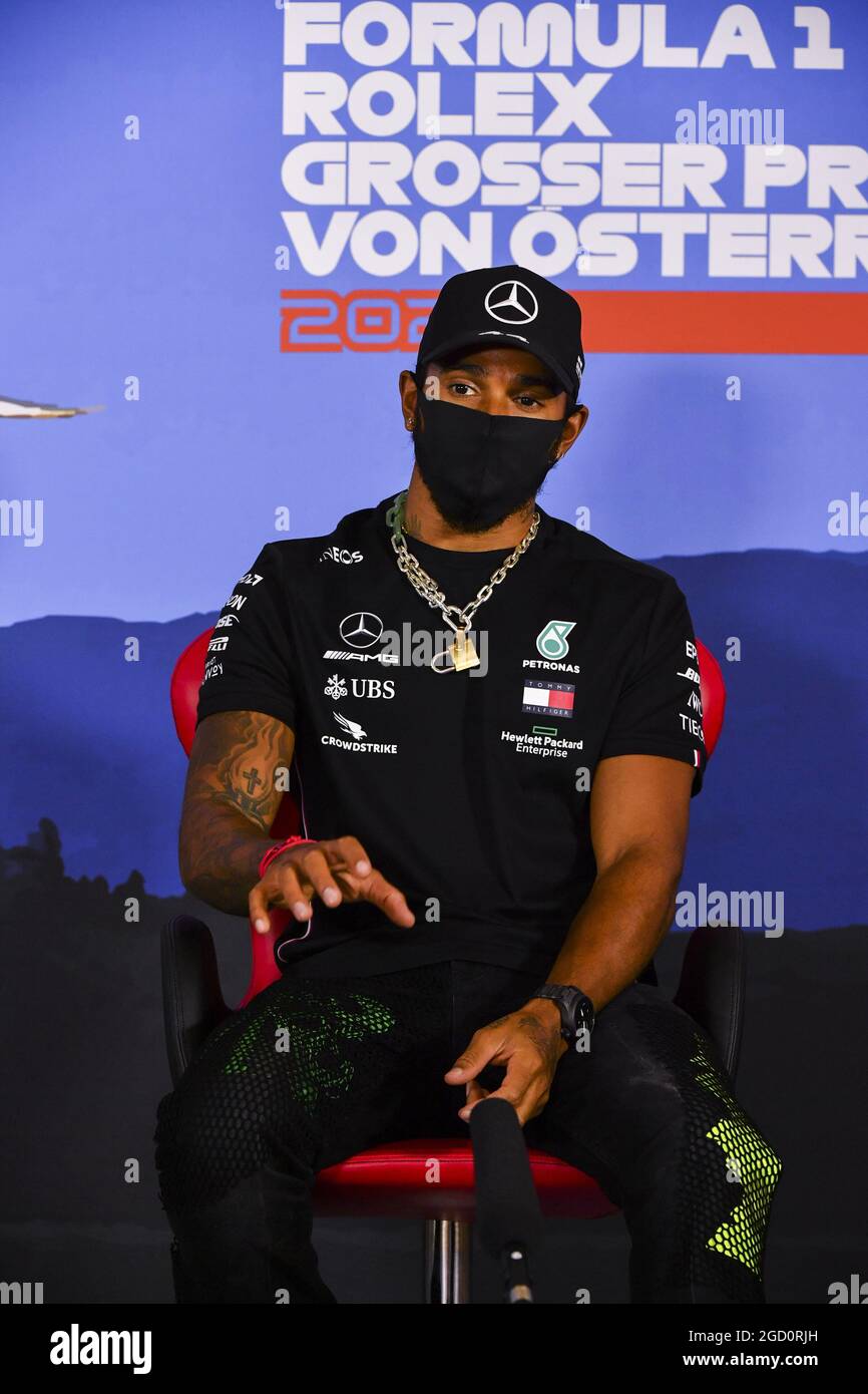 Lewis Hamilton (GBR) Mercedes AMG F1 in the FIA Press Conference ...