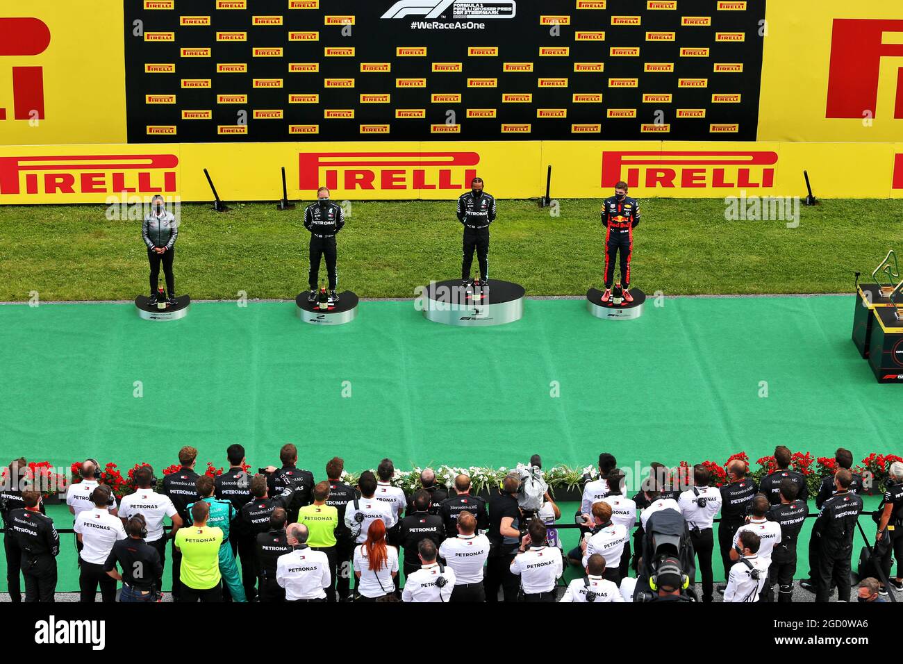 The podium (L to R): Stephanie Travers (GBR) Mercedes AMG F1 Trackside ...