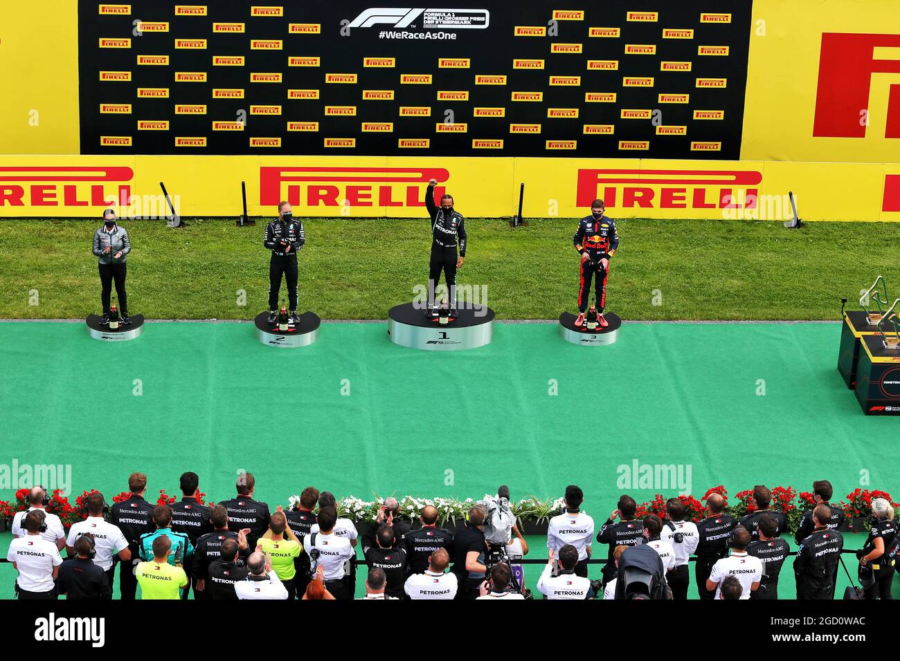 The podium (L to R): Stephanie Travers (GBR) Mercedes AMG F1 Trackside ...