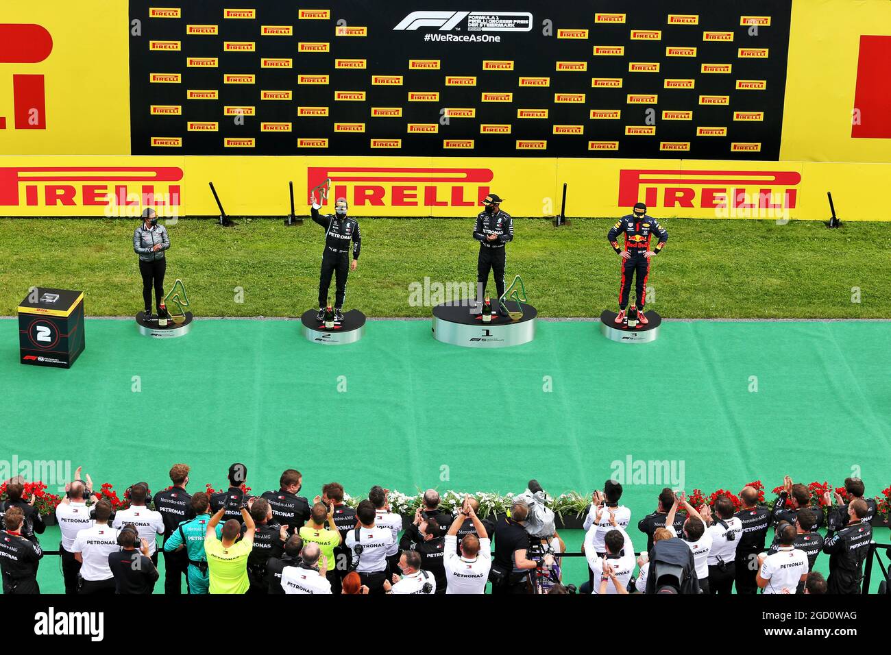 The podium (L to R): Stephanie Travers (GBR) Mercedes AMG F1 Trackside ...