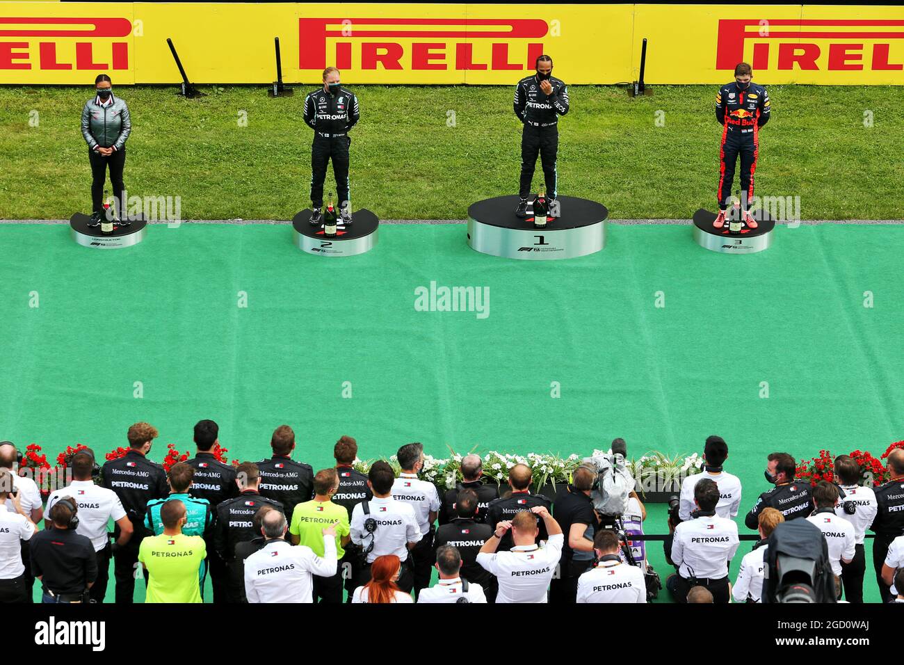 The podium (L to R): Stephanie Travers (GBR) Mercedes AMG F1 Trackside ...