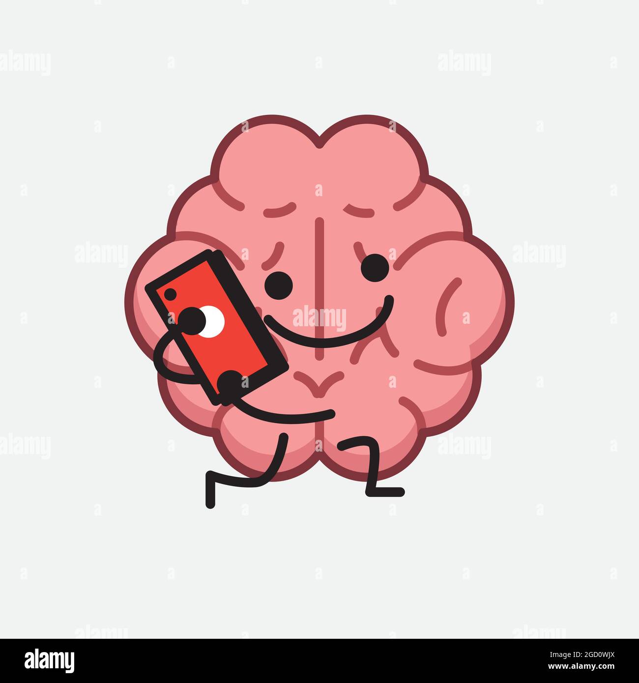 Vector Illustration of Brain Character with cute face and simple body ...