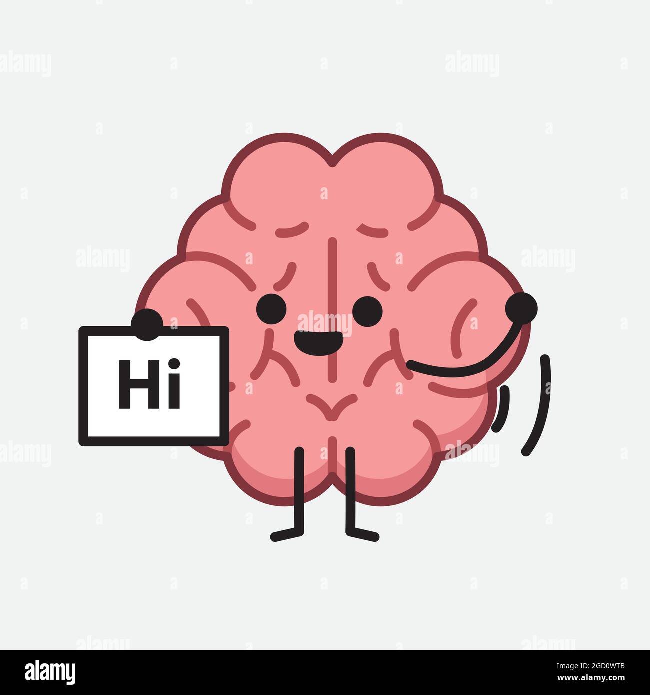Vector Illustration of Brain Character with cute face and simple body ...