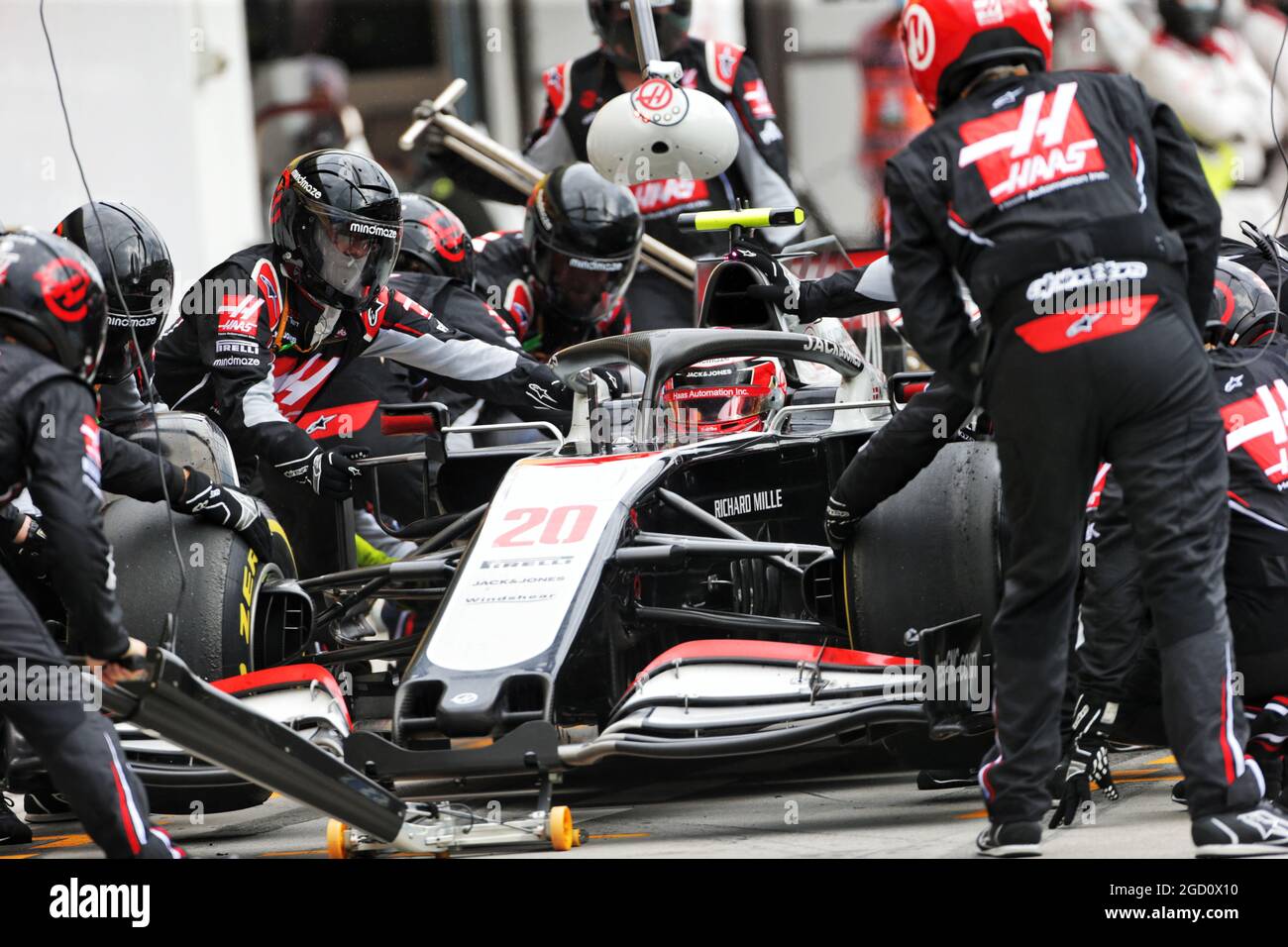 Kevin Magnussen (DEN) Haas VF-20 makes a pit stop. Hungarian Grand Prix, Sunday 19th July 2020 ...