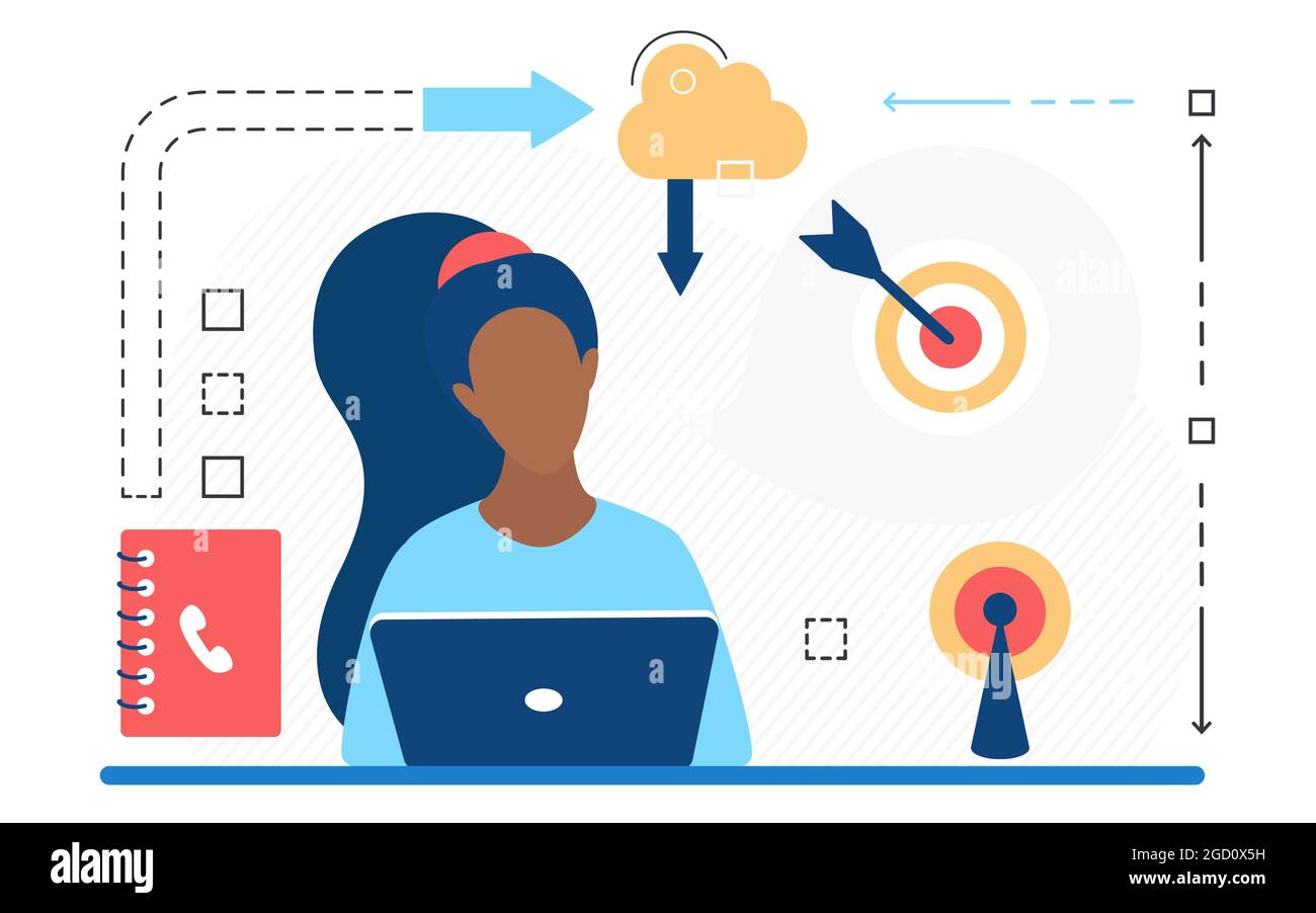 Contact us concept, support call service center technology vector ...