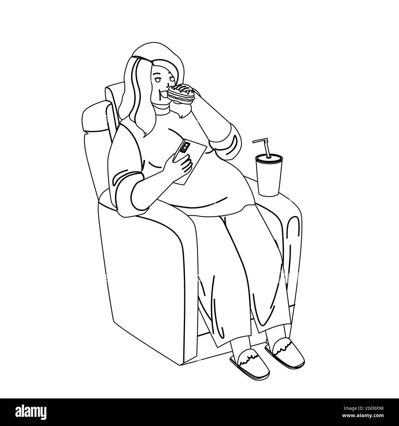 Overweight Girl Eat Fast Food In Armchair Vector Stock Vector Image ...