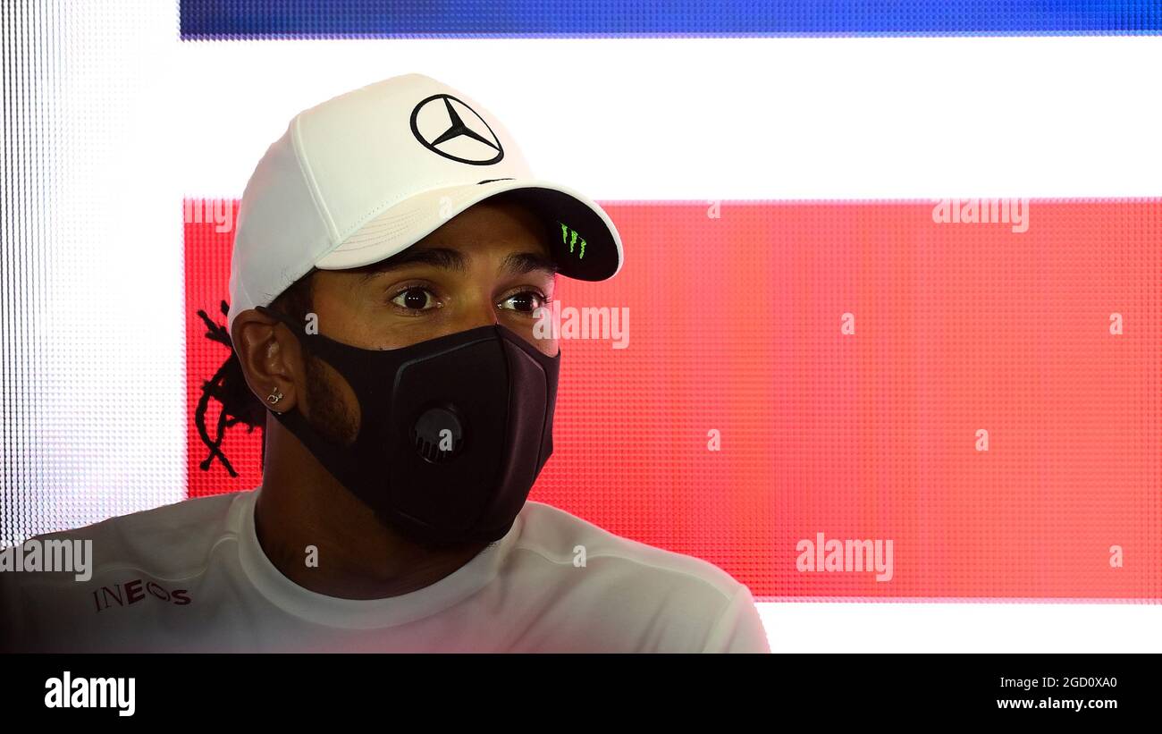 Lewis Hamilton (GBR) Mercedes AMG F1 in the FIA Press Conference ...