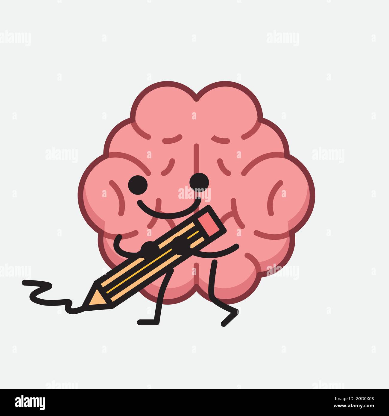 Vector Illustration of Brain Character with cute face and simple body ...