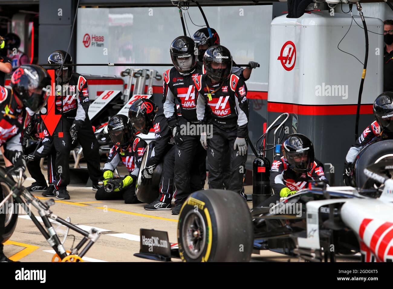 Romain Grosjean (FRA) Haas F1 Team VF-20 makes a pit stop. British ...