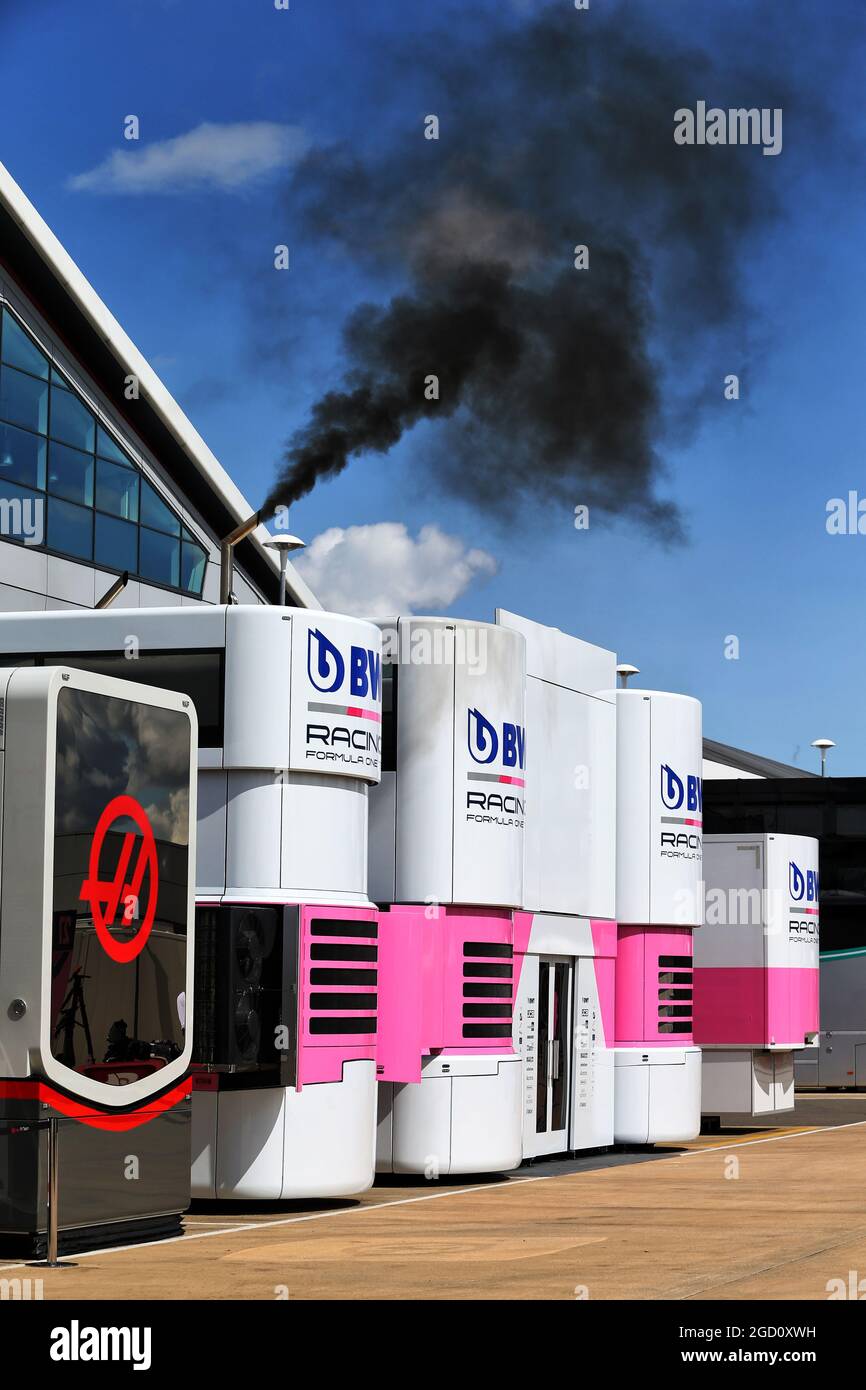 Racing Point F1 Team trucks in the paddock. British Grand Prix, Sunday ...