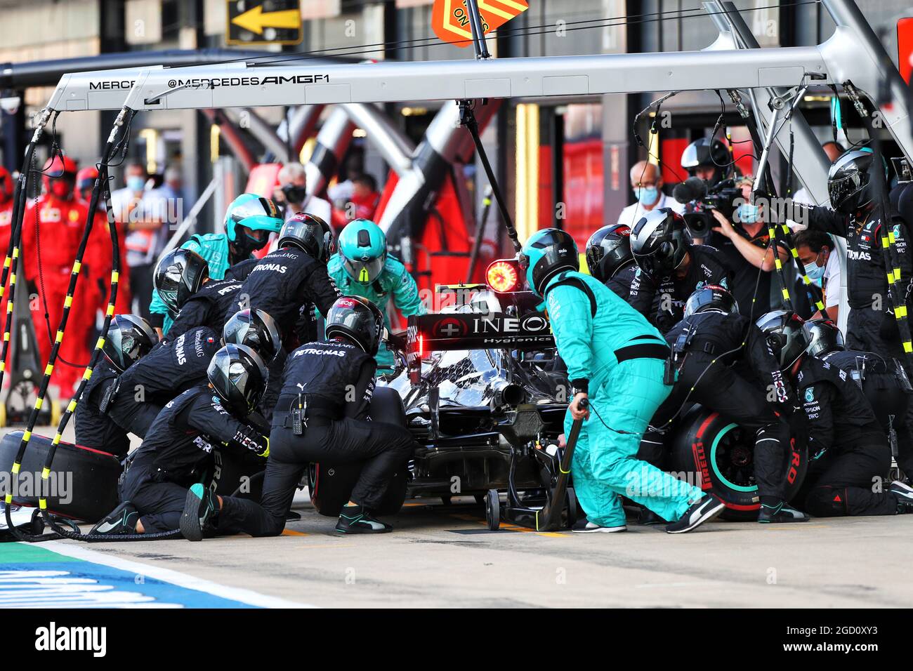 Mercedes amg f1 w11 makes a pit stop a puncture hi-res stock ...