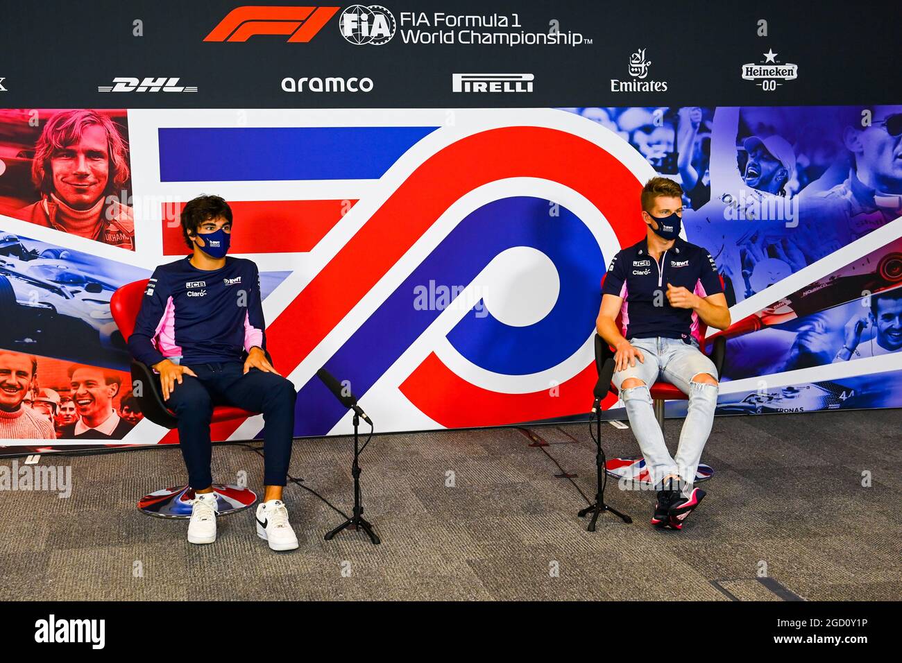 (L to R): Lance Stroll (CDN) Racing Point F1 Team and Nico Hulkenberg ...