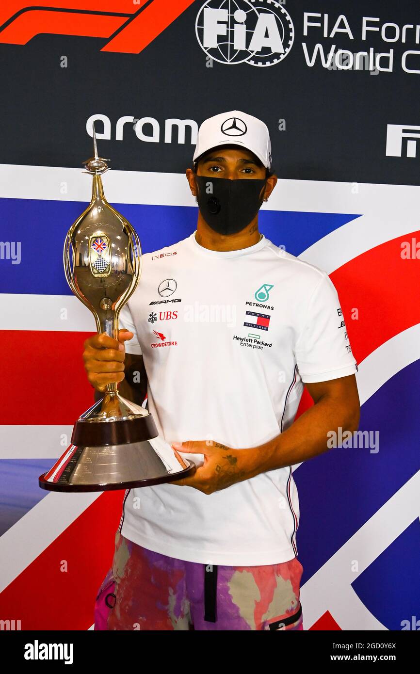 Lewis Hamilton (GBR) Mercedes AMG F1 with the Hawthorn Trophy. 70th ...