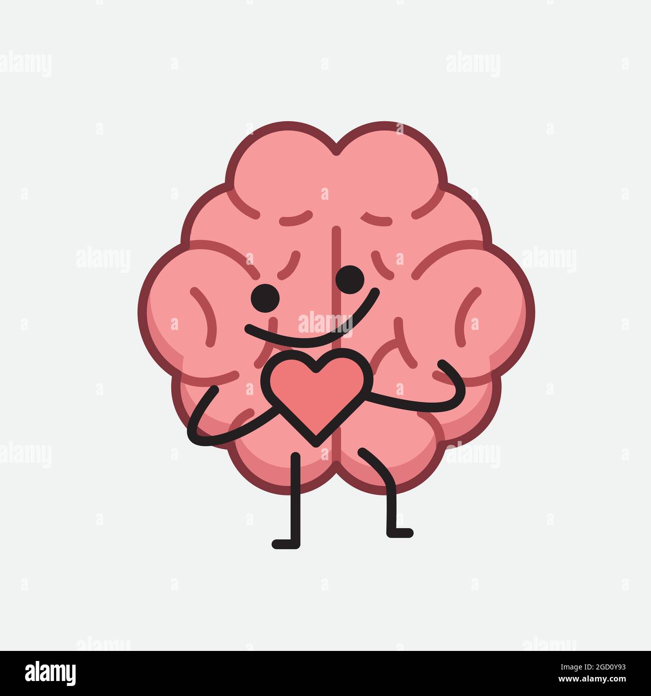 Vector Illustration of Brain Character with cute face and simple body ...