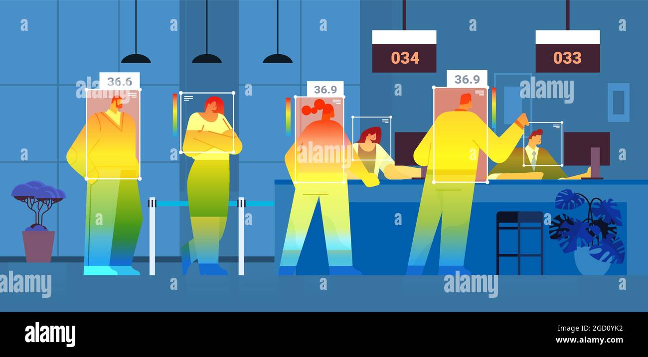 detecting elevated body temperature of people in waiting room checking ...
