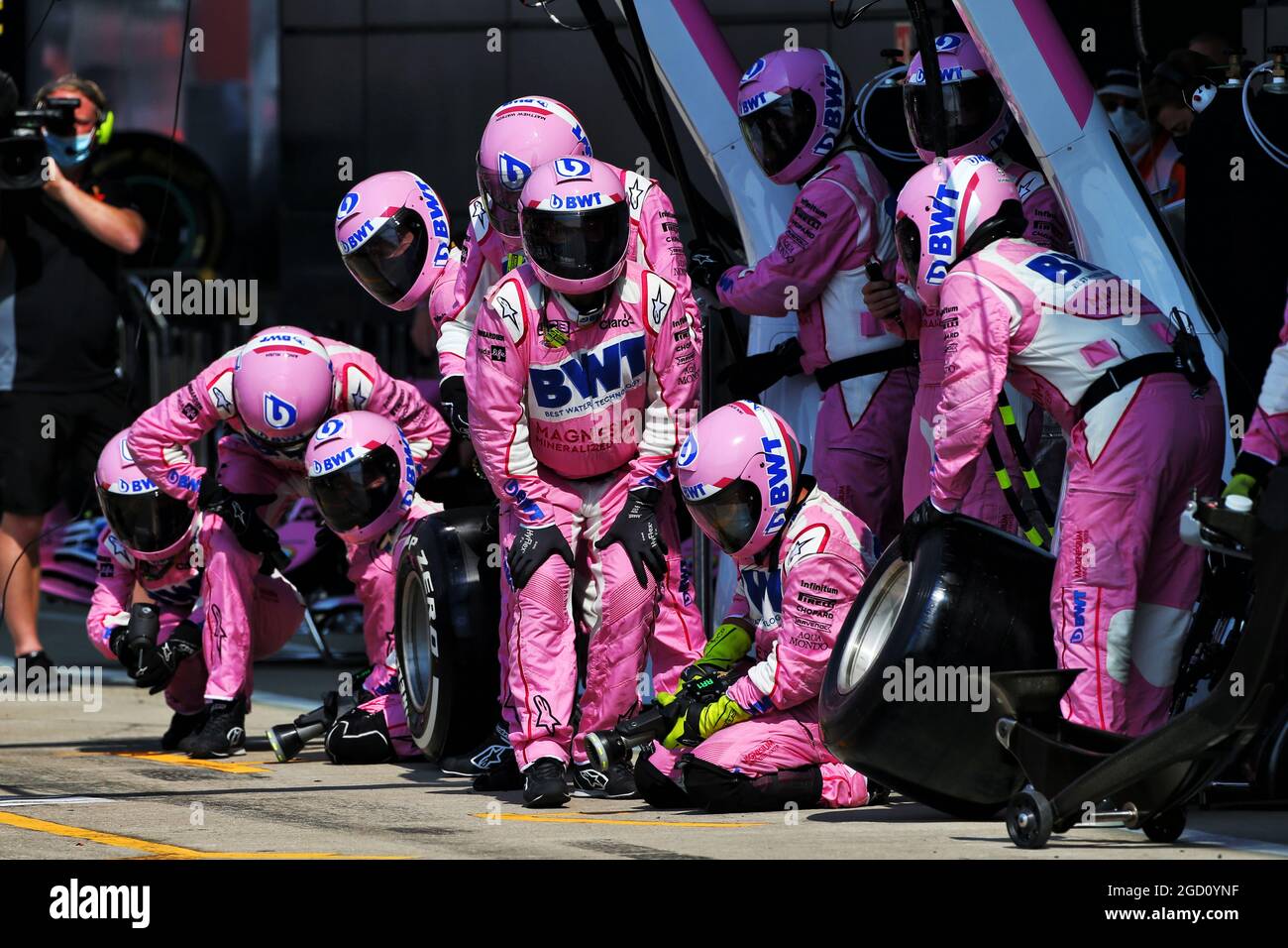Racing Point F1 Team makes a pit stop. 70th Anniversary Grand Prix ...
