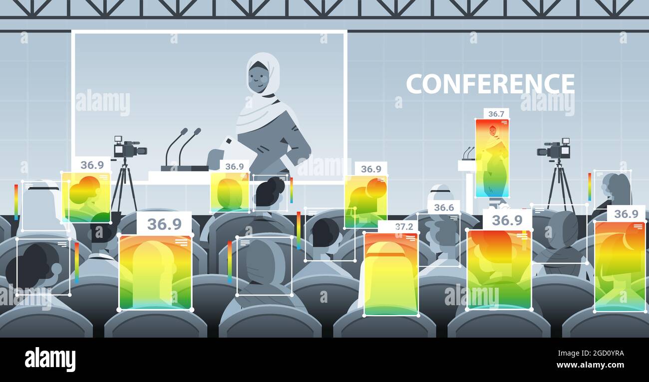 detecting elevated body temperature of businesspeople on conference ...