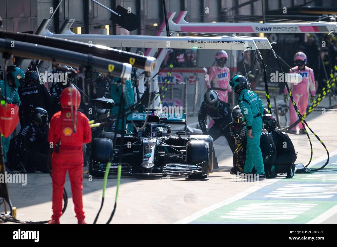 Lewis Hamilton (GBR) Mercedes AMG F1 W11 makes a pit stop. 70th ...