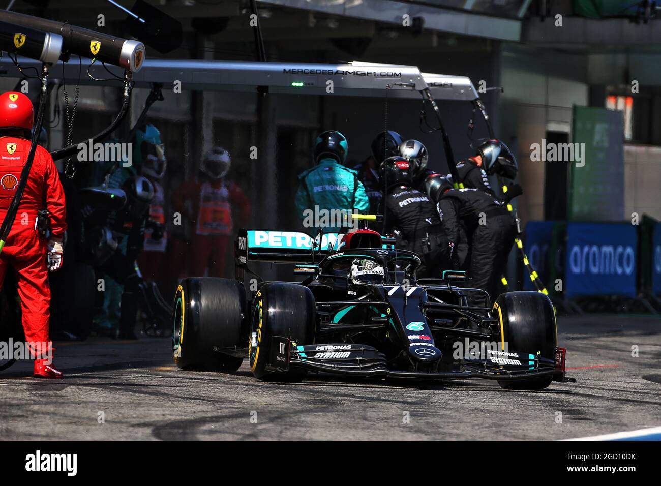 Valtteri Bottas (FIN) Mercedes AMG F1 W11 makes a pit stop. Spanish ...