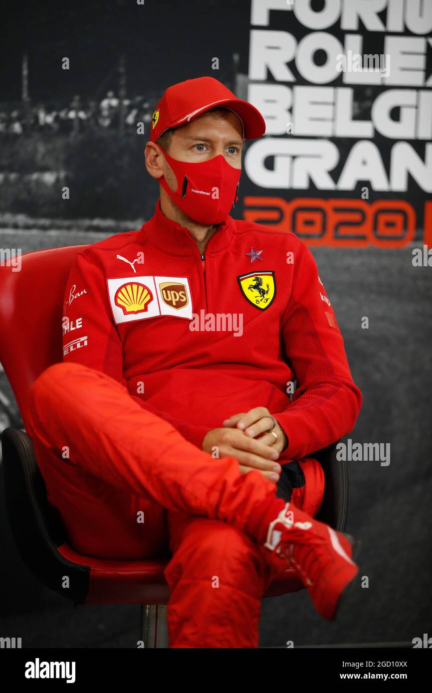 Sebastian Vettel (GER) Ferrari in the FIA Press Conference. Belgian ...