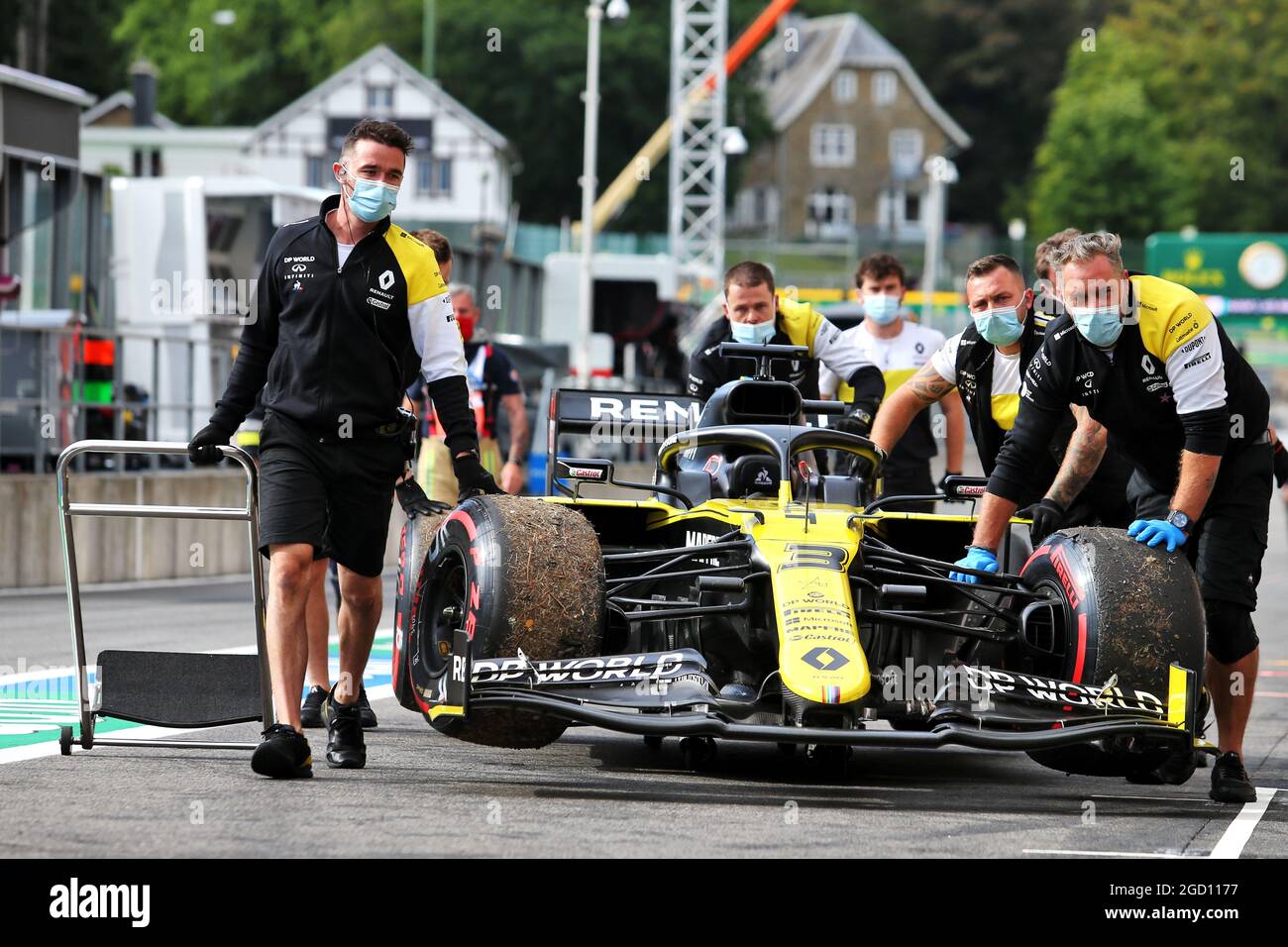 The Renault F1 Team RS20 of Daniel Ricciardo (AUS) is recovered back to ...