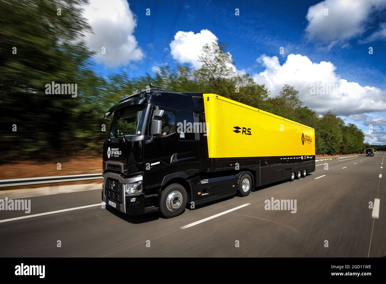 Renault f1 team trucks heading from spa to monza hi-res stock ...