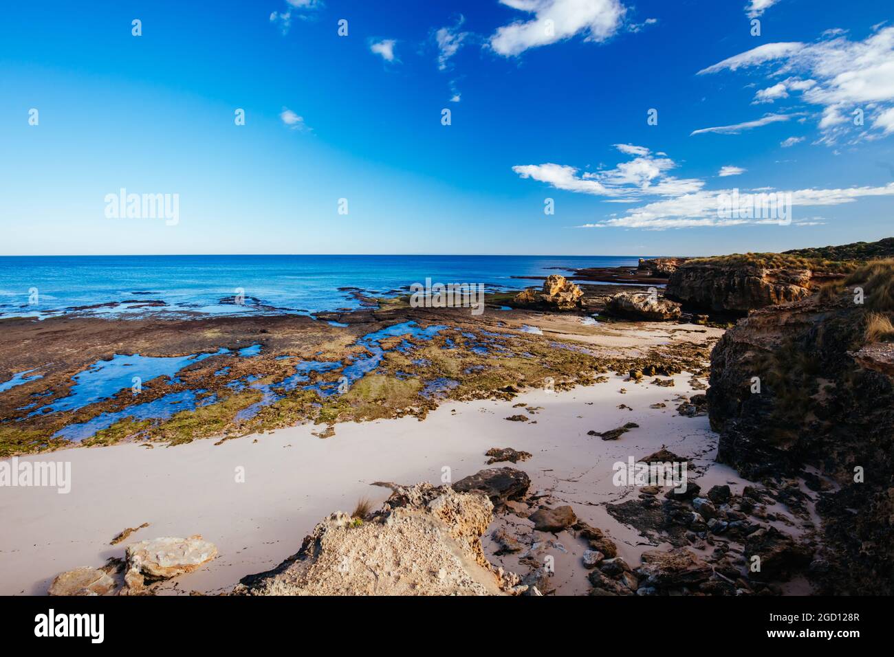 The lesser known Monforts Beach and its rockpool formations on a sunny ...