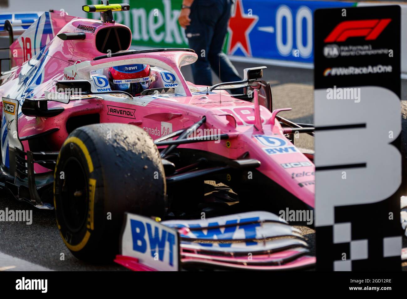 Third placed Lance Stroll (CDN) Racing Point F1 Team RP20 in parc ferme ...