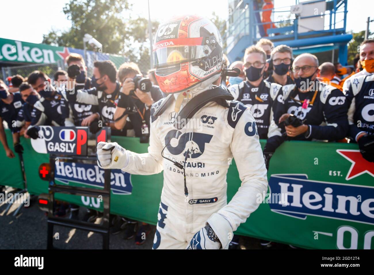 Race winner Pierre Gasly (FRA) AlphaTauri celebrates in parc ferme ...