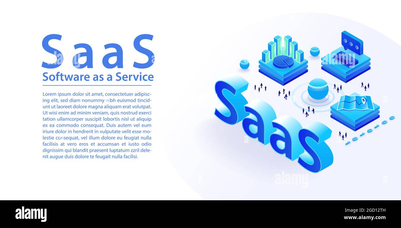 SaaS Software as a Service concept infographic. Isometric 3d vector ...