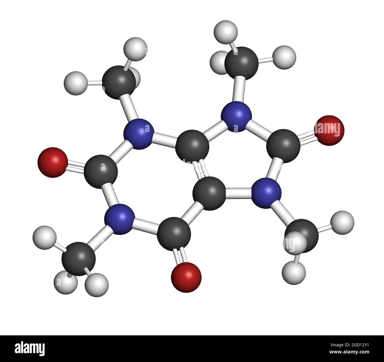 Theacrine molecule. Caffeine analog present in kucha tea. 3D rendering ...
