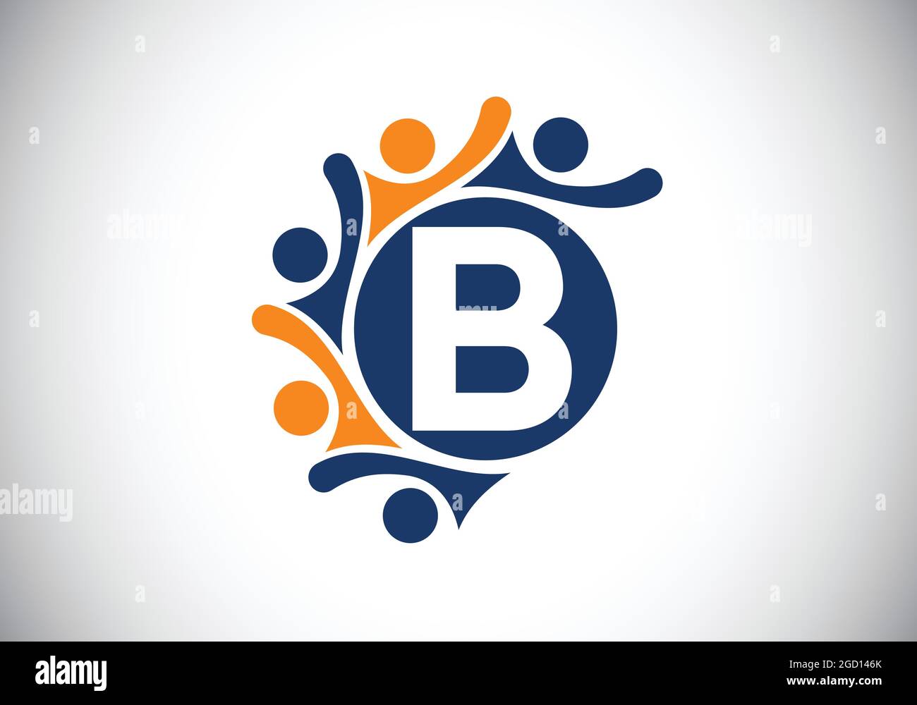 Initial B monogram alphabet with connecting people. Team, cooperation ...