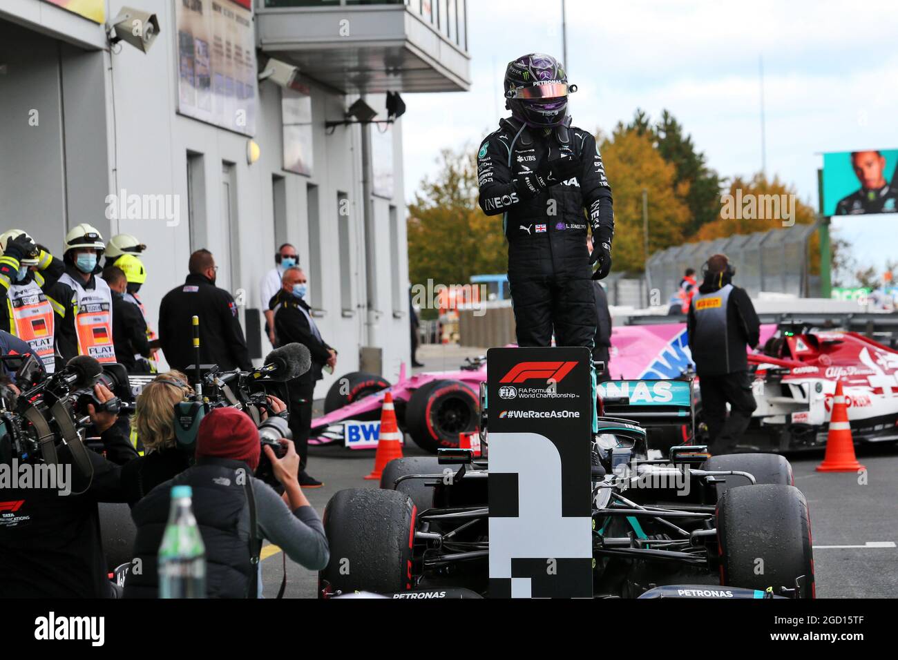 Mercedes amg f1 w11 celebrates in parc ferme hi-res stock photography ...