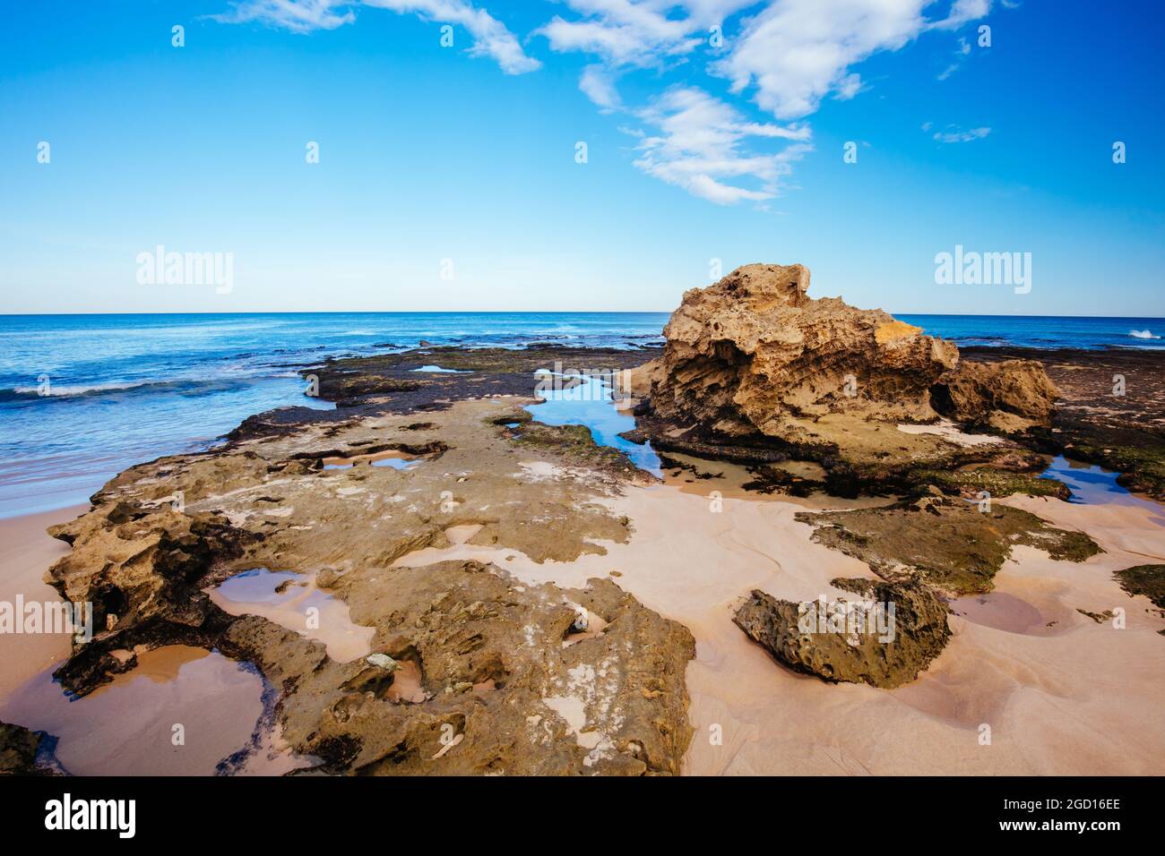 The lesser known Monforts Beach and its rockpool formations on a sunny ...