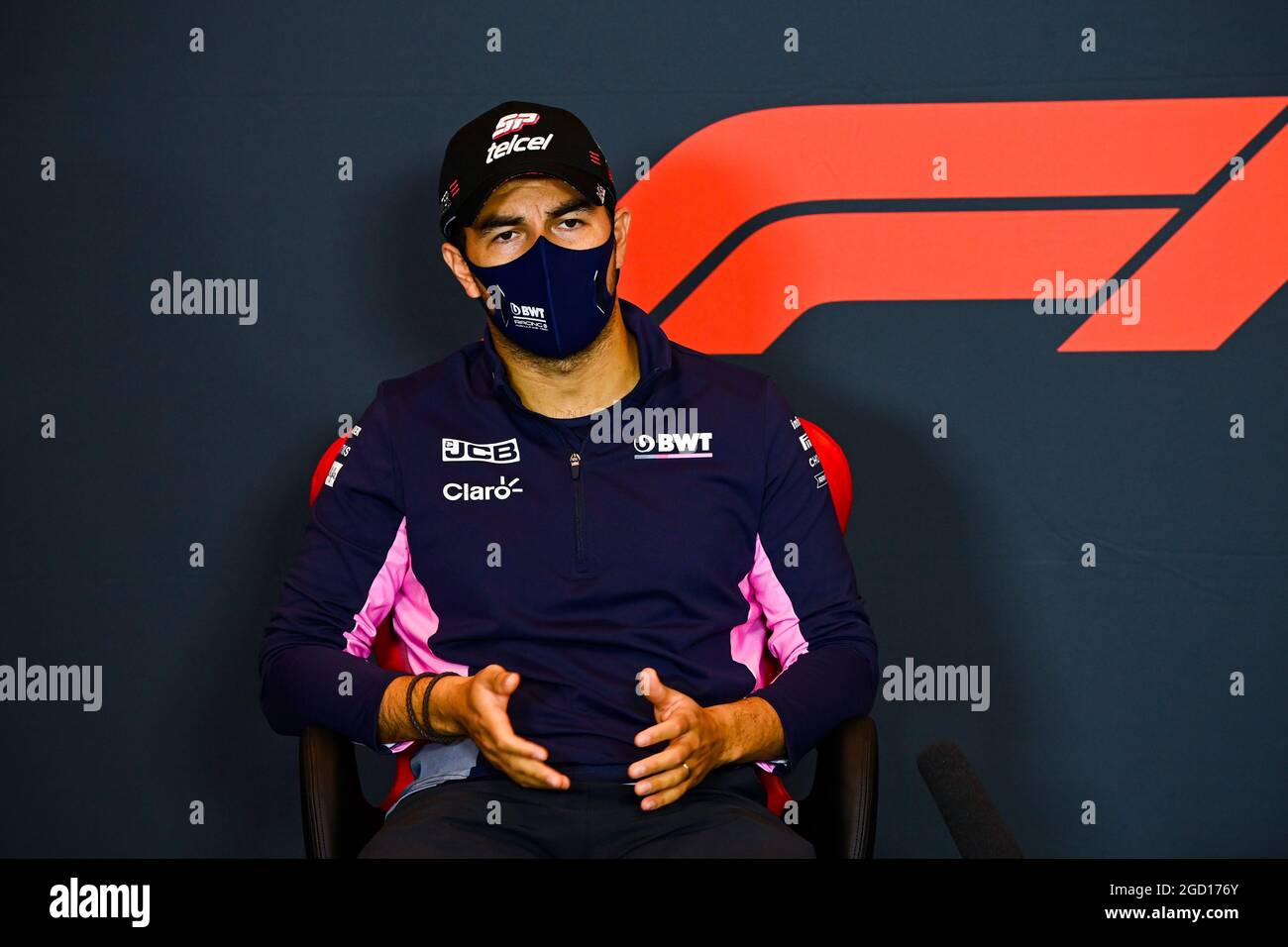 Sergio Perez (MEX) Racing Point F1 Team in the FIA Press Conference ...