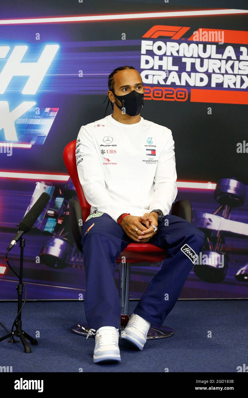 Lewis Hamilton (GBR) Mercedes AMG F1 in the FIA Press Conference ...