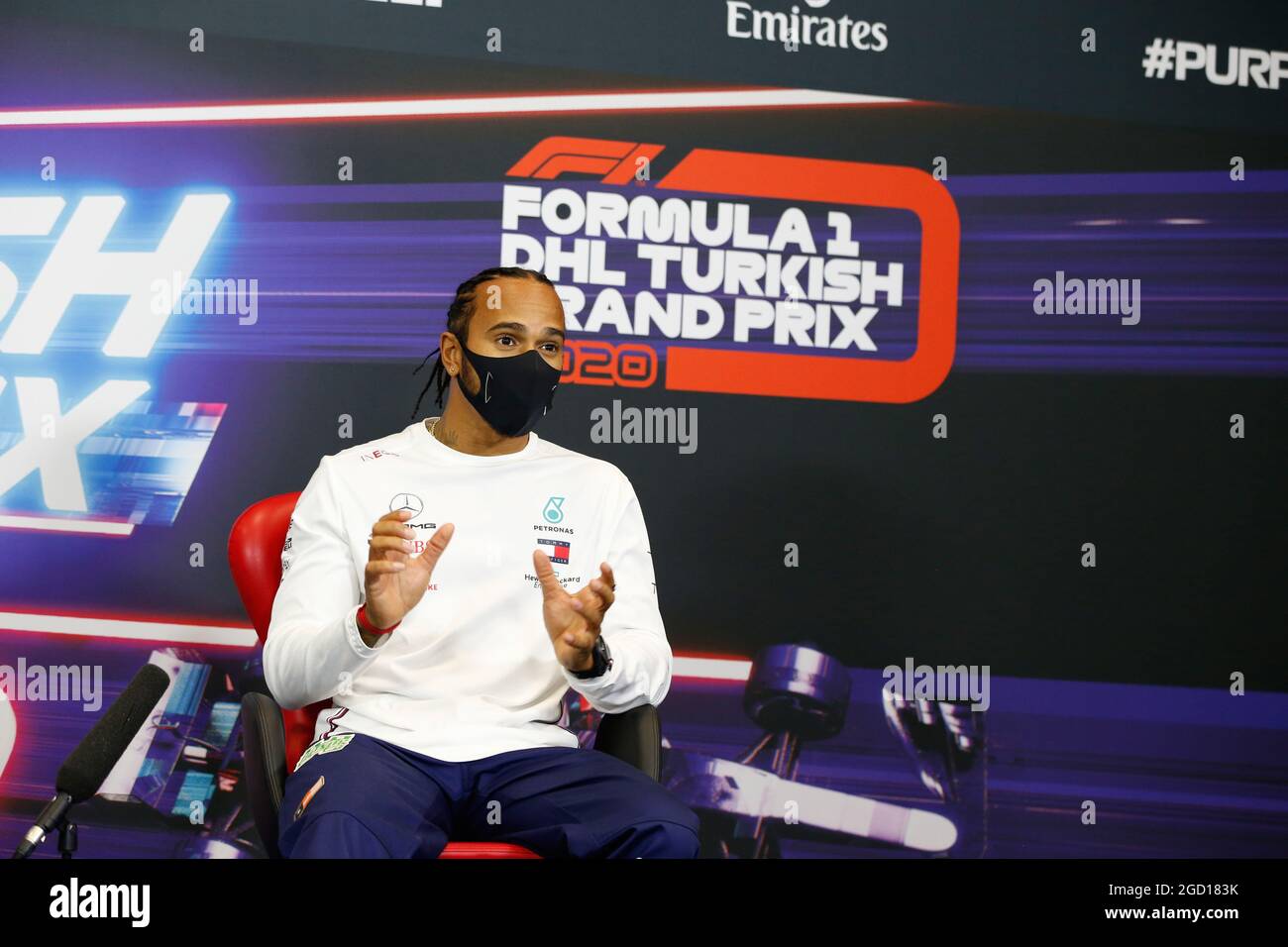 Lewis Hamilton (GBR) Mercedes AMG F1 in the FIA Press Conference ...