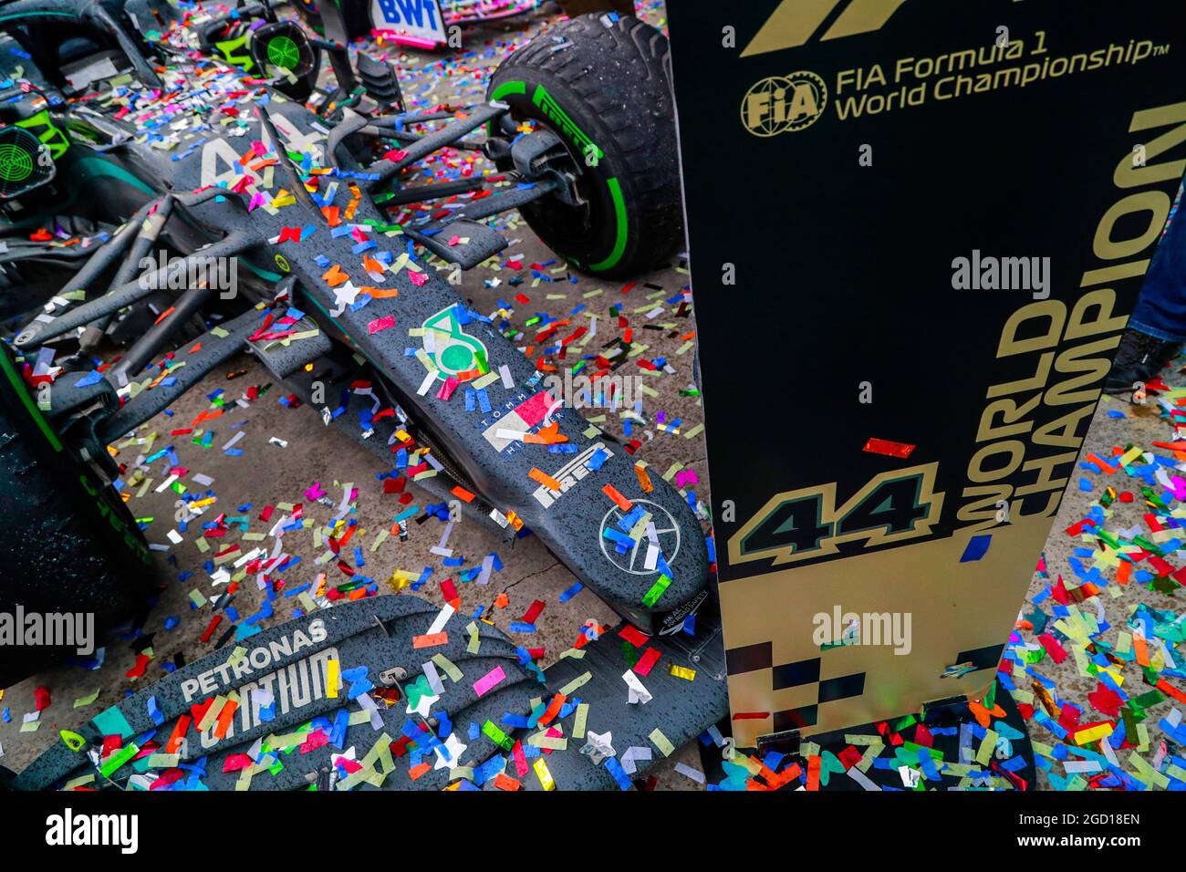 The Mercedes AMG F1 W11 of race winner and World Champion Lewis ...