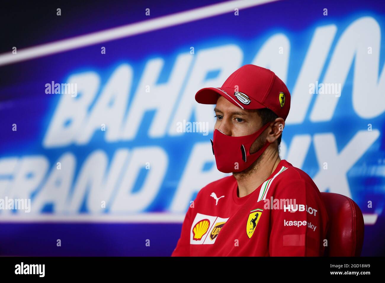 Sebastian Vettel (GER) Ferrari in the FIA Press Conference. Bahrain ...