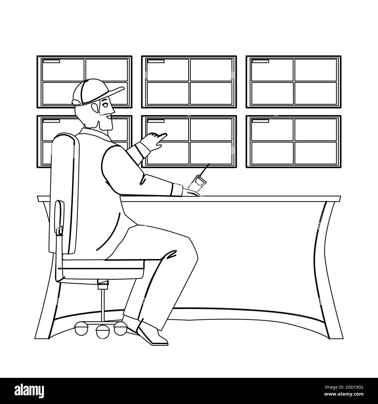 Man Security Worker Monitoring Cctv System Vector Stock Vector Image ...