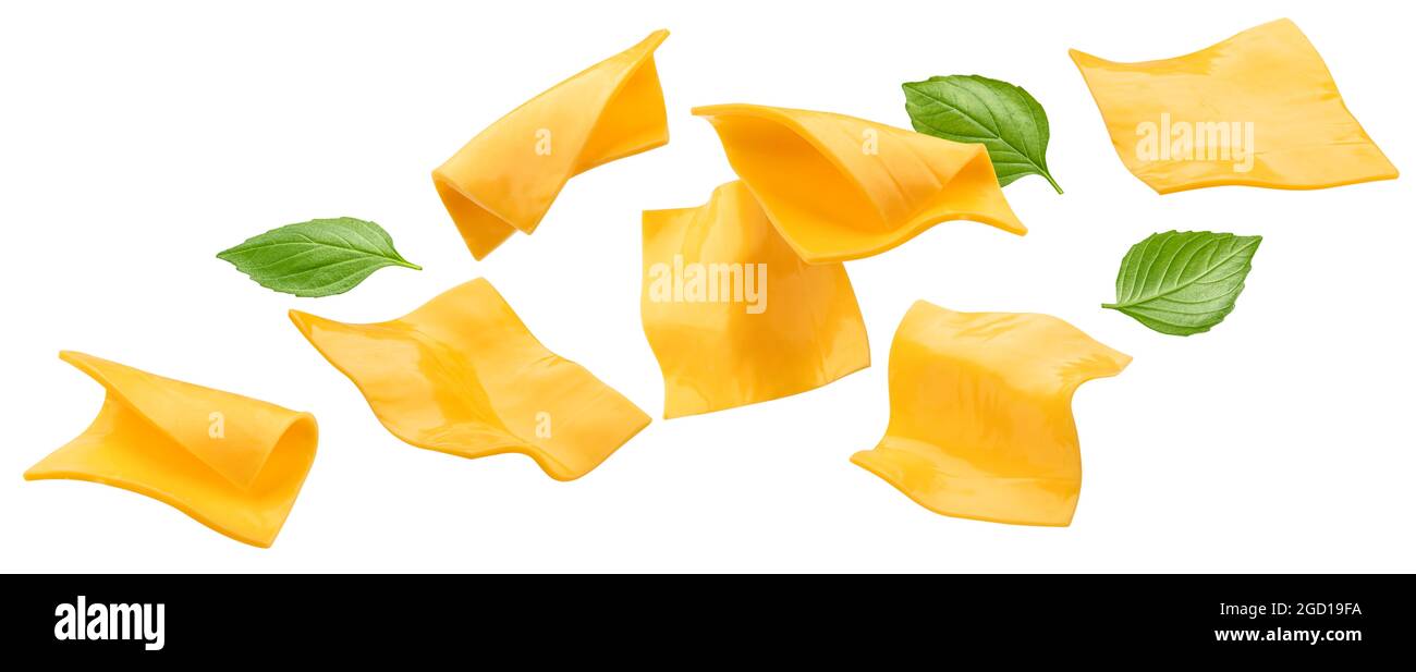 Square slices of processed cheese isolated on white background Stock ...