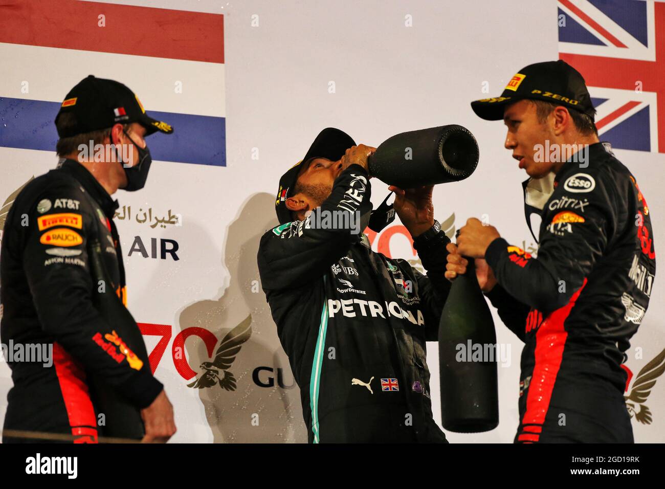 The podium (L to R): Max Verstappen (NLD) Red Bull Racing, second ...