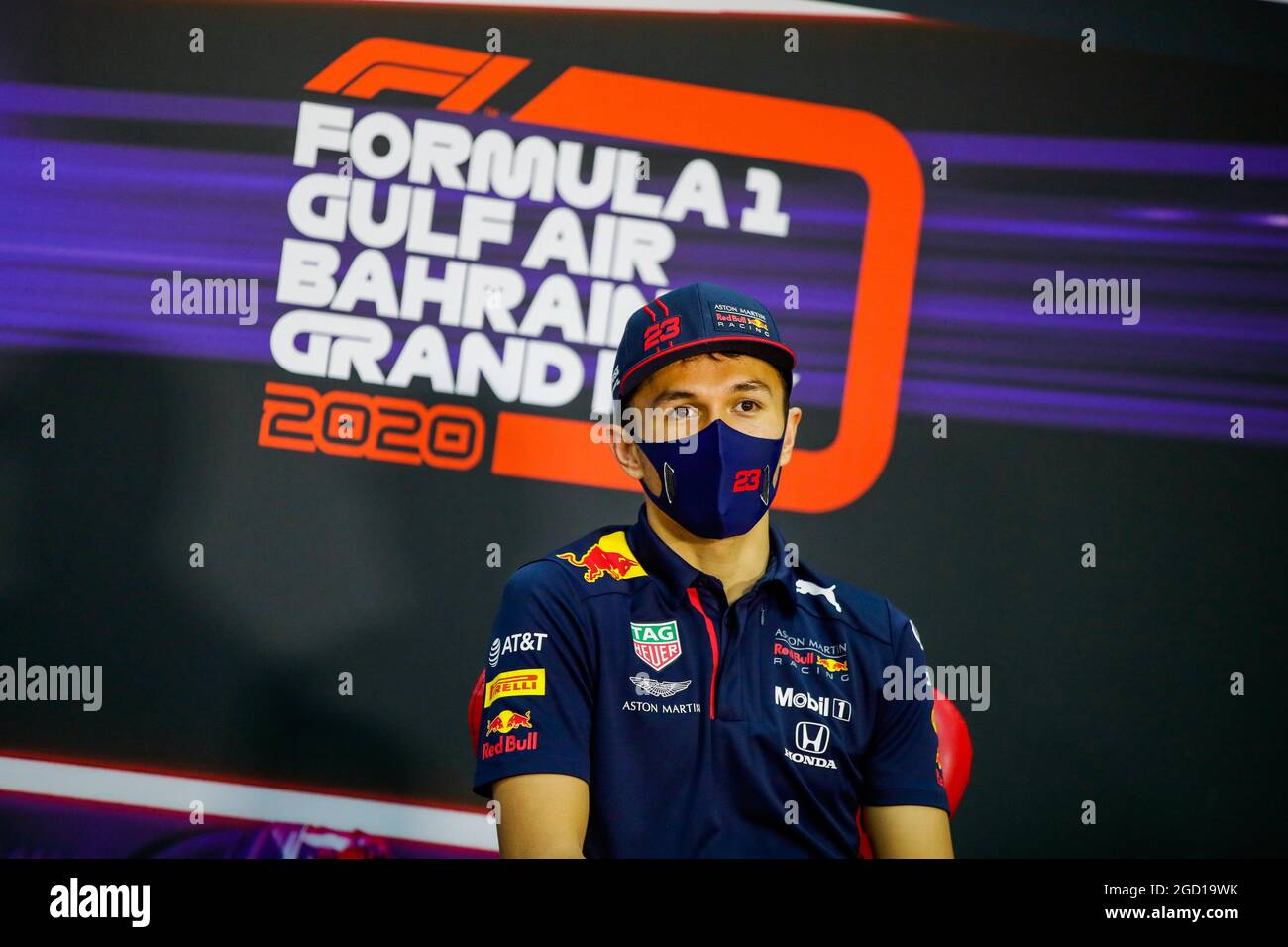 Alexander Albon (THA) Red Bull Racing in the post race FIA Press ...