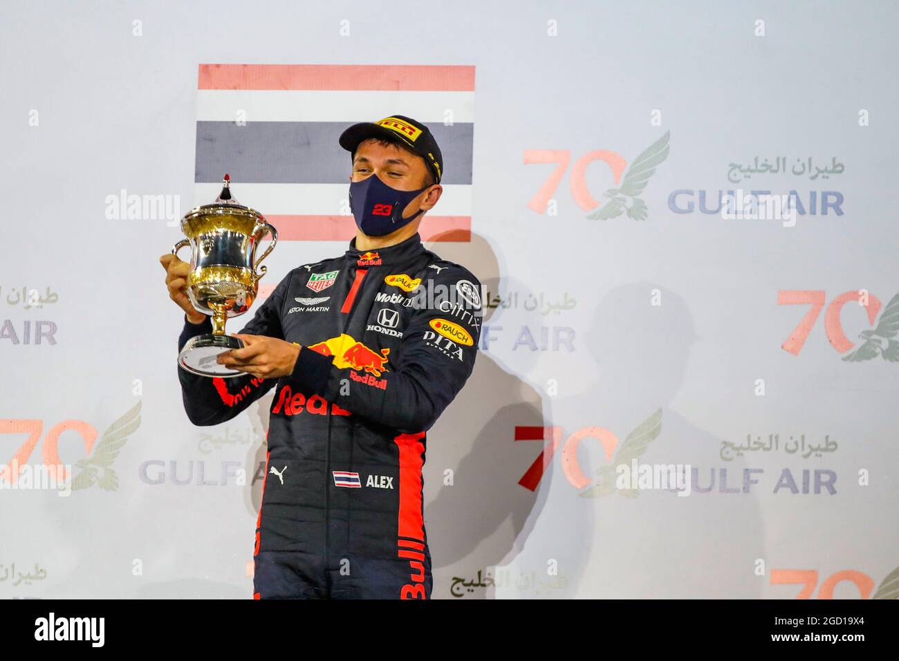 Alexander Albon (THA) Red Bull Racing celebrates his third position on ...