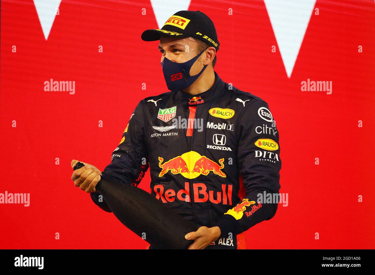 Alexander Albon (THA) Red Bull Racing celebrates his third position on ...