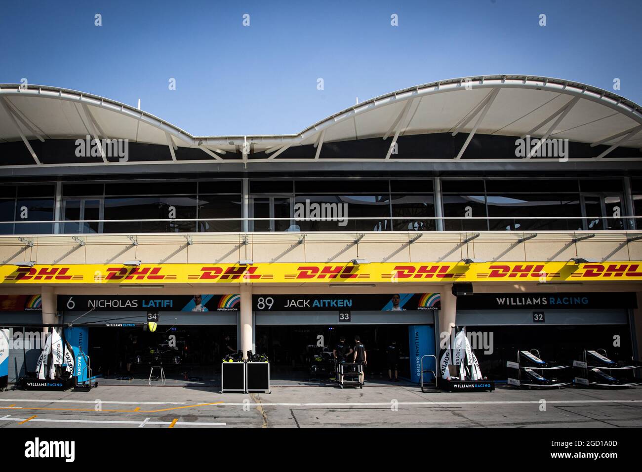 Williams Racing pit garages - Nicholas Latifi (CDN) Williams Racing and ...