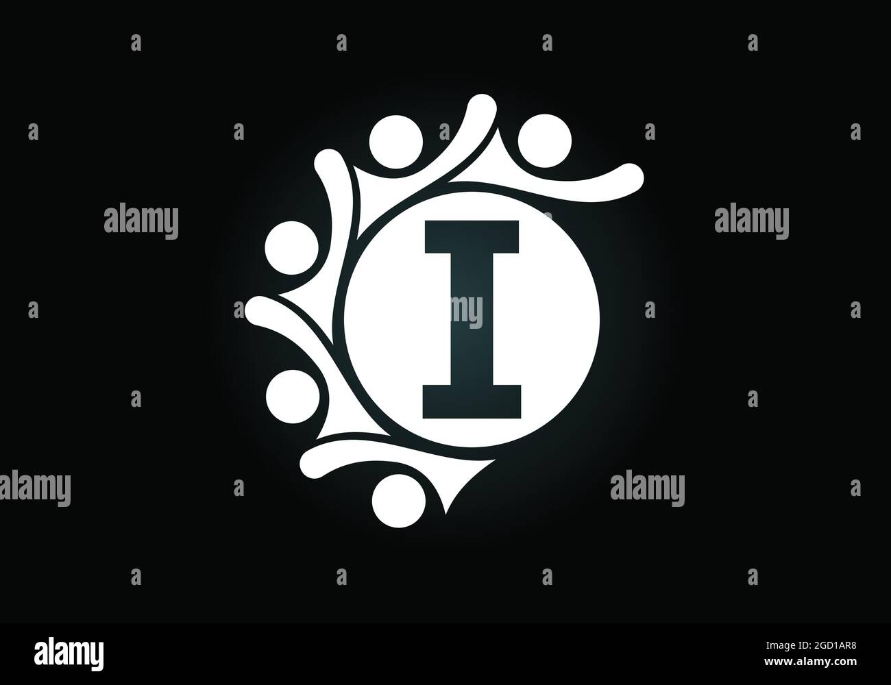 Initial I monogram alphabet with connecting people. Team, cooperation ...